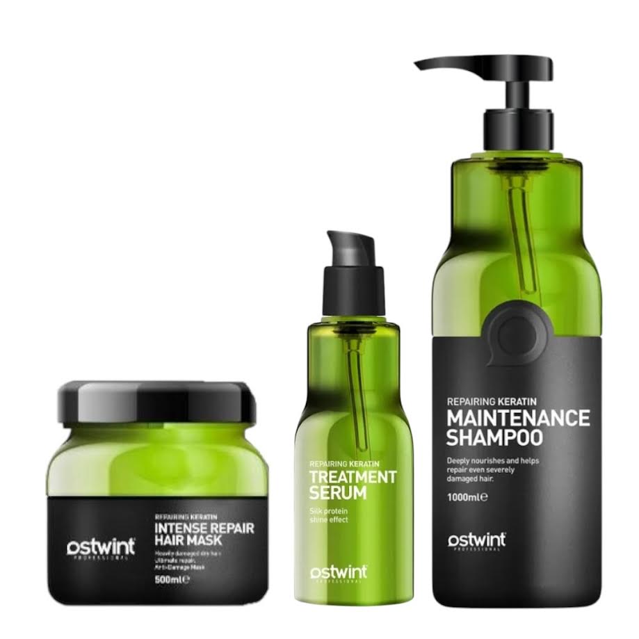 Set Samon cu Keratina 1000ml, Ser pentru par cu Keratina 100ml, Masca – Ostwint